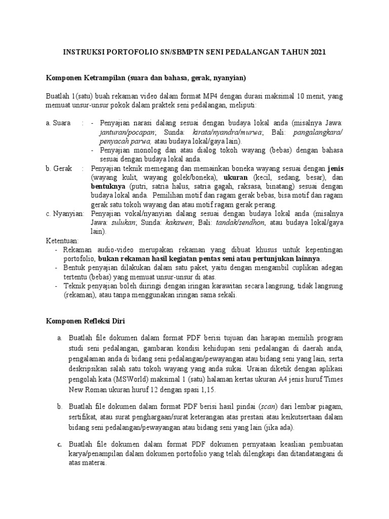 Instruksi Portofolio Pedalangan Final 2021 | PDF