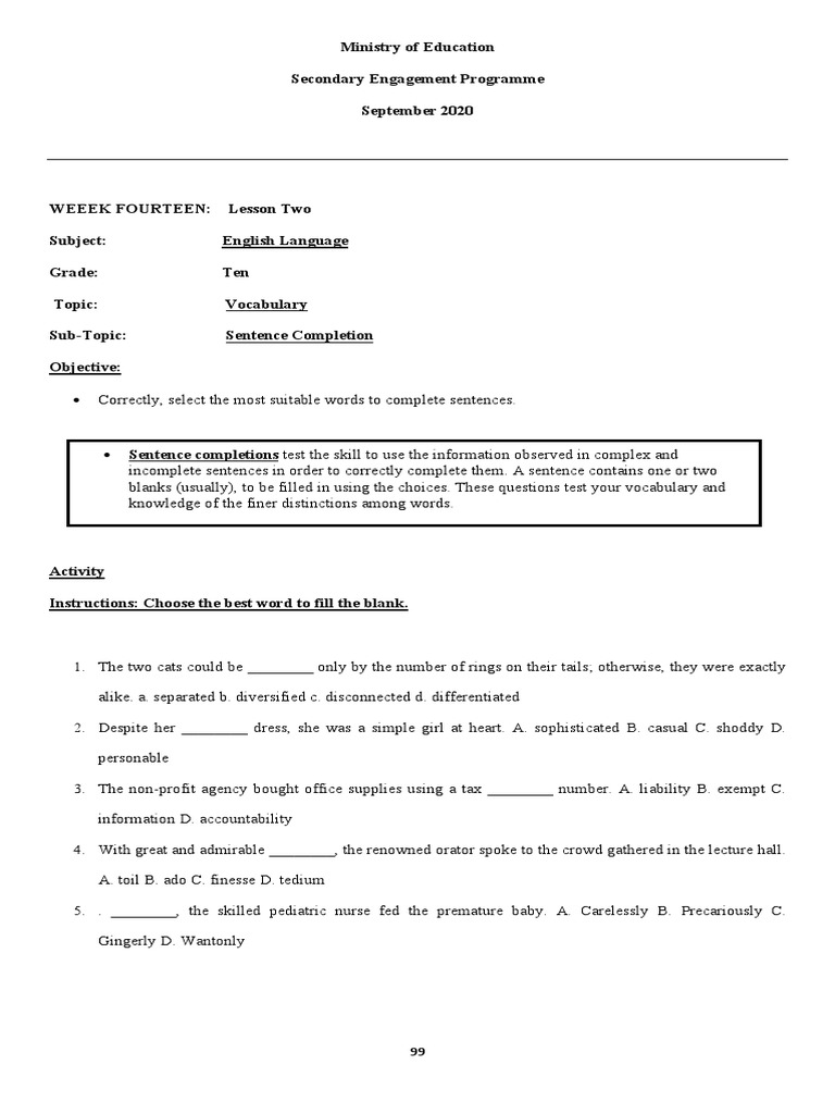 Grade 10 English Language Week 14 Lesson 2 and Answer Sheet | PDF ...