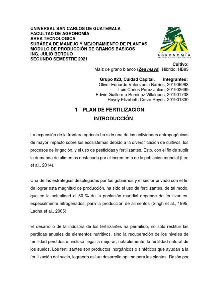 Plan de Fertilización | PDF | Fertilizante | Agricultura