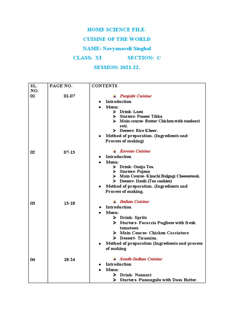Home Science File | PDF | Korean Cuisine | Food Ingredients