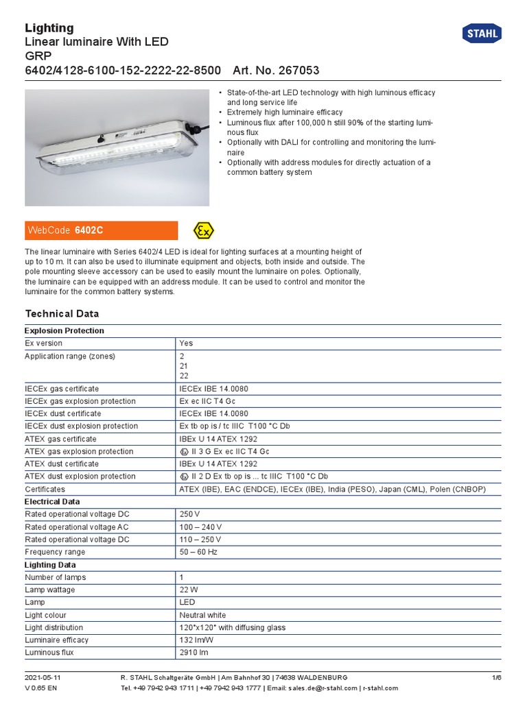 Single Data Sheet Linear Luminaire With LED GRP - 6402-4128-6100-152 ...