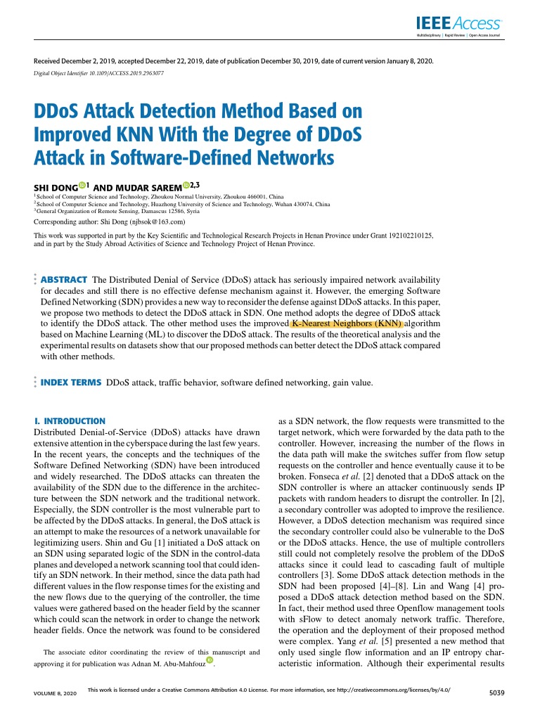 Ddos Attack Detection Method Based On Improved KNN With The Degree of Ddos Attack in Software ...