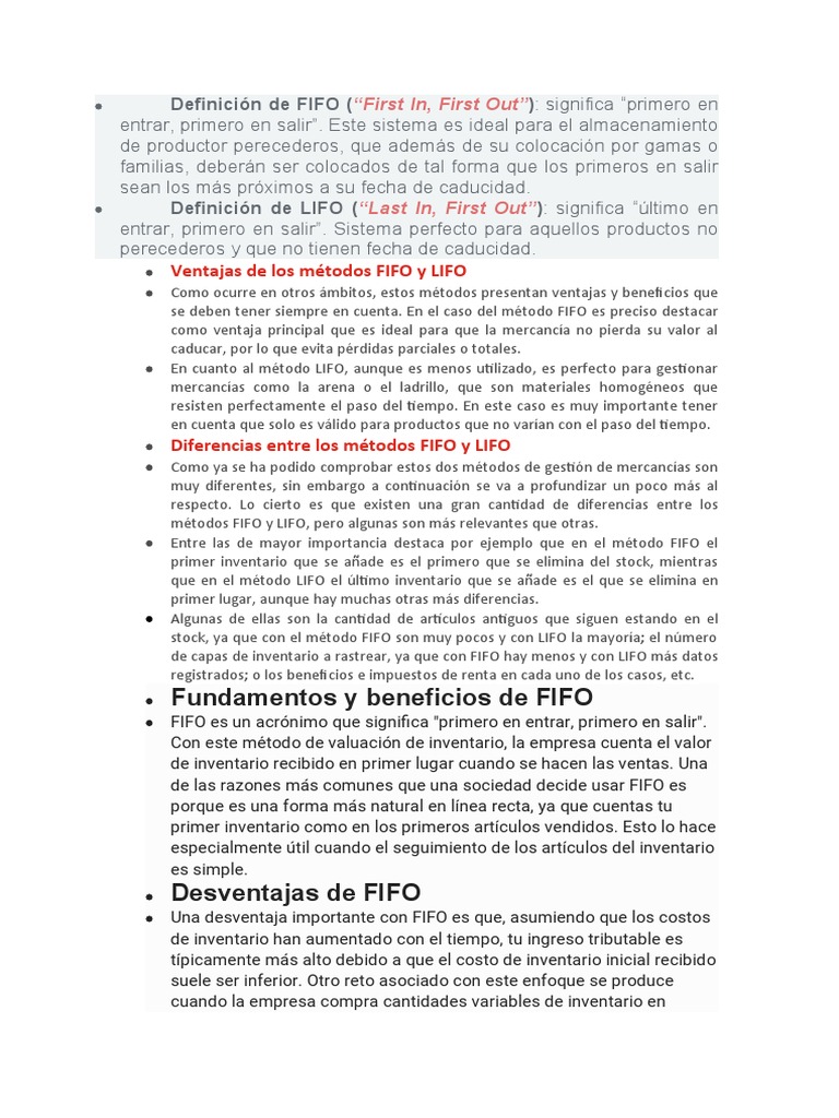 Definición de FIFO | PDF | Business | Economias