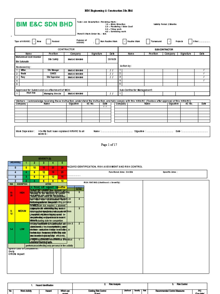Risk Assessment - Finishing Work (Brick, Plaster, Skim, Tiles ...