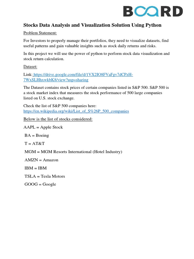 Stocks Data Analysis and Visualization Using Python Assignment | PDF ...