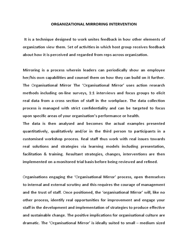 Organizational Mirroring Intervention | PDF | Organization Development ...