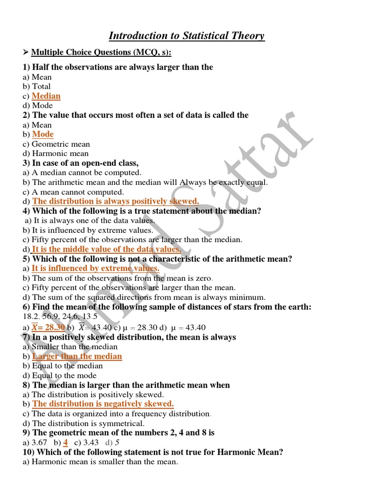 Introduction To Statistical Theory | PDF | Mean | Median