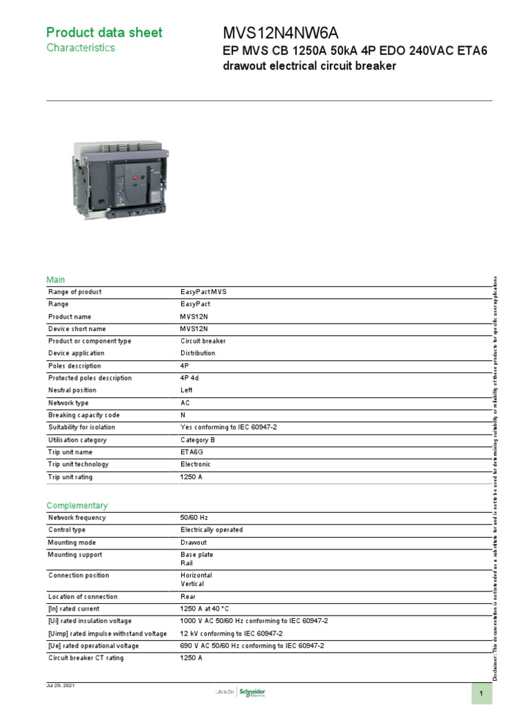 Easypact Mvs - Mvs12n4nw6a | PDF | Alternating Current | Electromagnetism