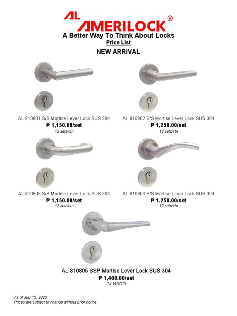 SS Mortise Lever Locks and Hardware Price List | PDF | Door | Components