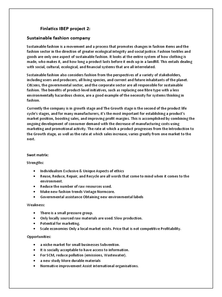 Finlatics IBEP Project 2 | PDF | Sustainability | Fashion