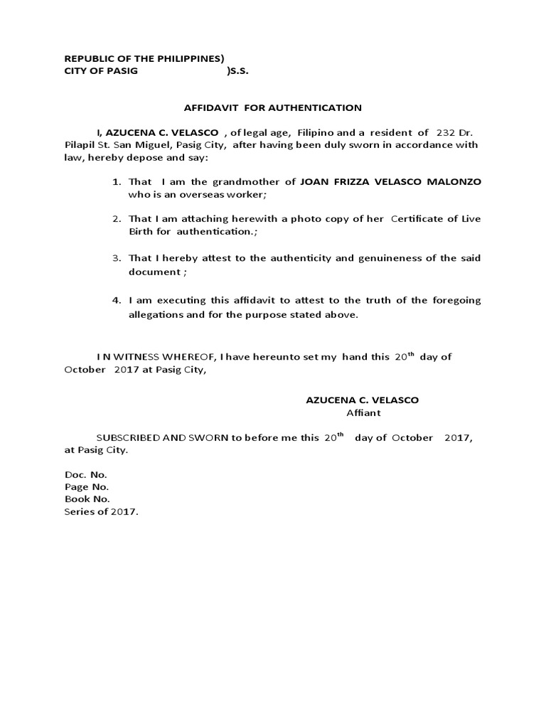 Affidavit for Document Authentication | PDF