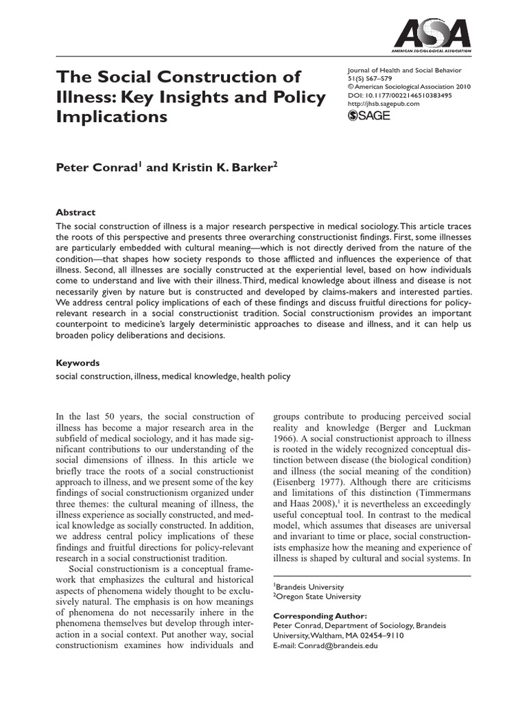 Conrad y Barker (2010) The Social Construction of Illness - Key ...