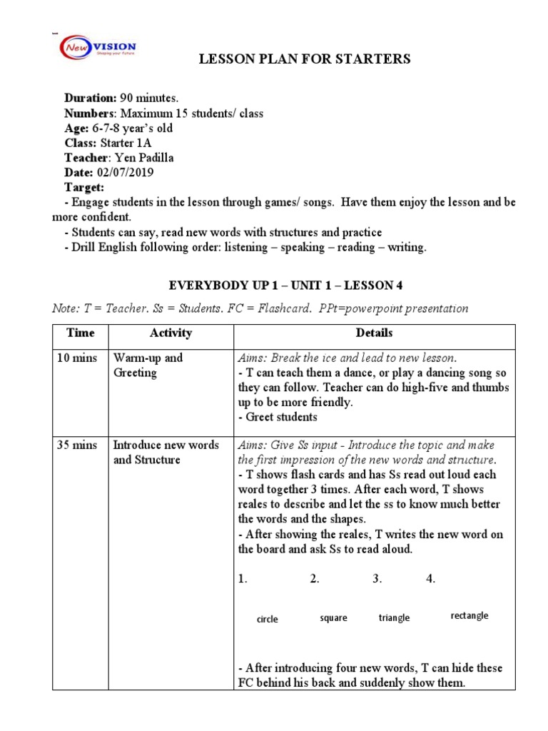 Lesson Plan For Starters | PDF | Question | Lesson Plan