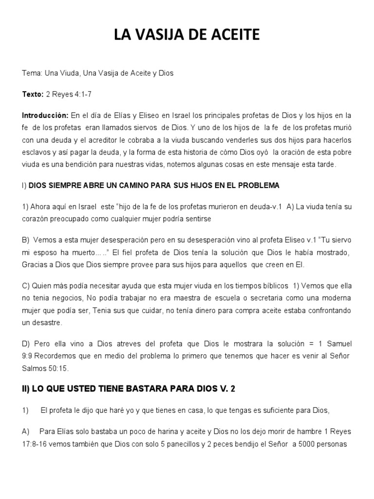 La Viuda y su Vasija de Aceite | PDF | Cocina, comidas y vino | Derecho
