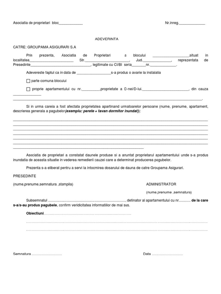 Adeverinta Daune Imobil | PDF