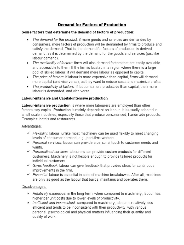 Demand For Factors of Production | PDF | Labour Economics | Factors Of ...