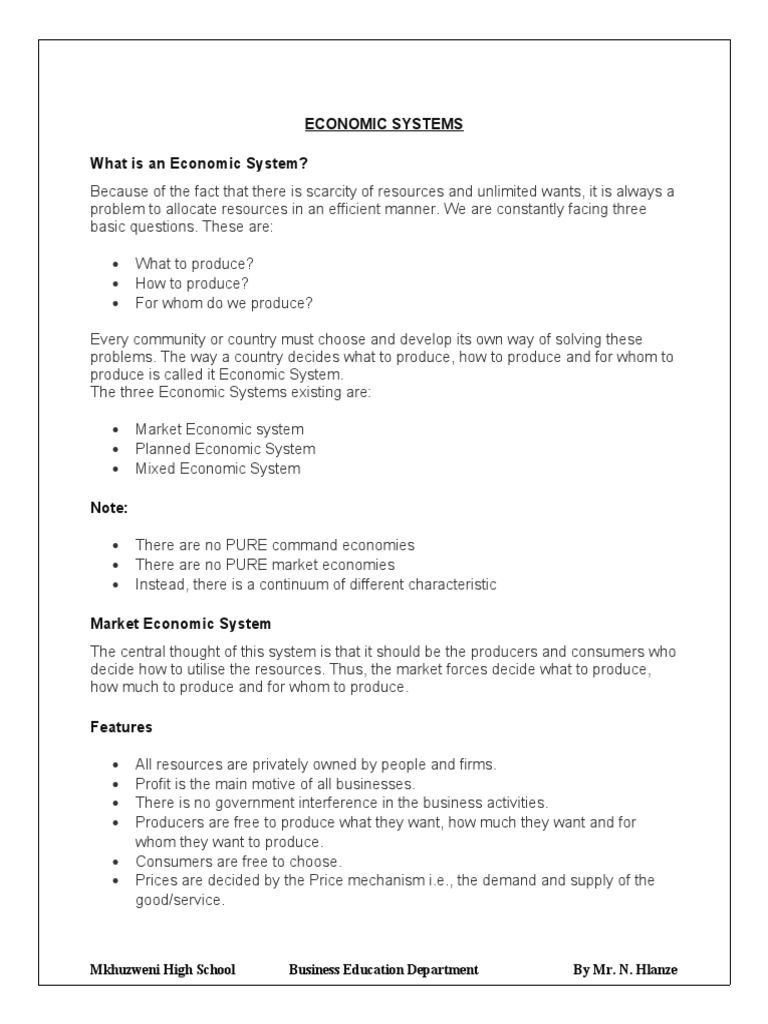 ECONOMIC SYSTEMS Notes | Download Free PDF | Economic System | Market ...