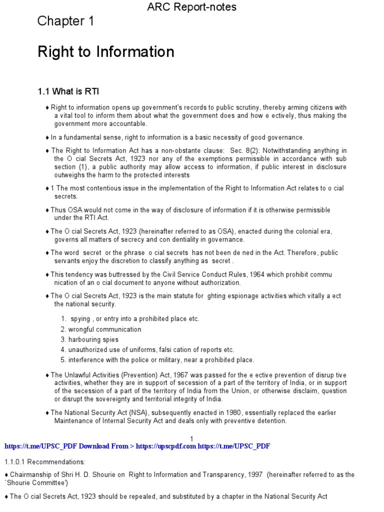 2nd ARC Report Summary on RTI | PDF | Government Of India | Governance