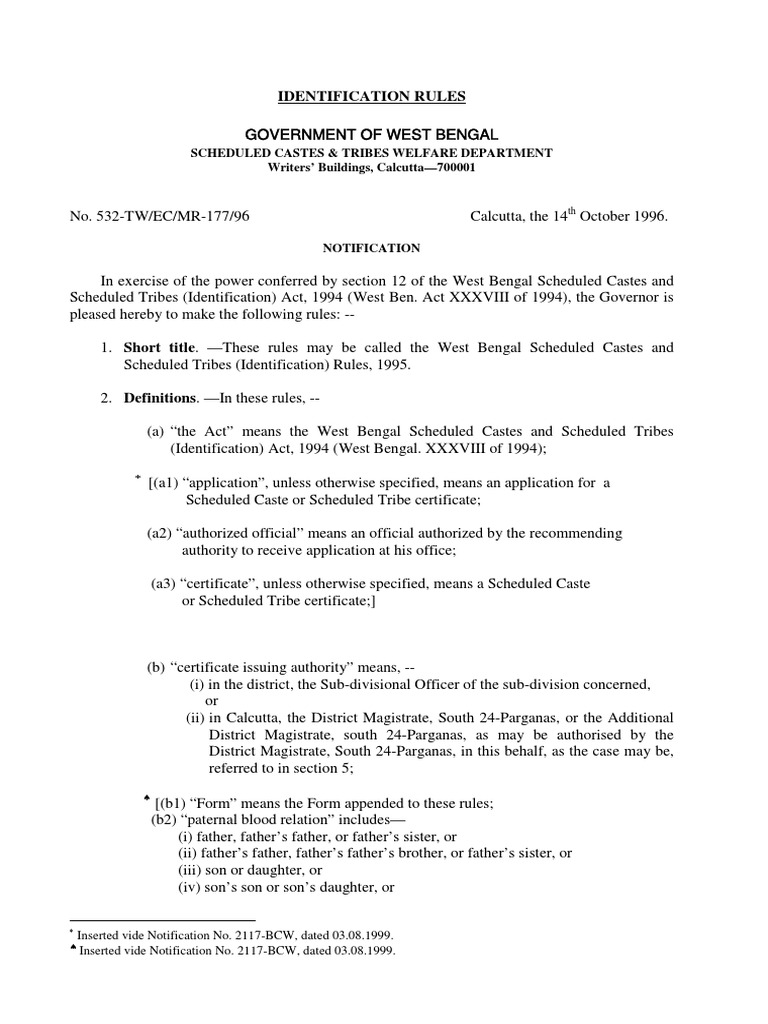 SC, ST Identification Rules 1994 | PDF | Appeal | Government