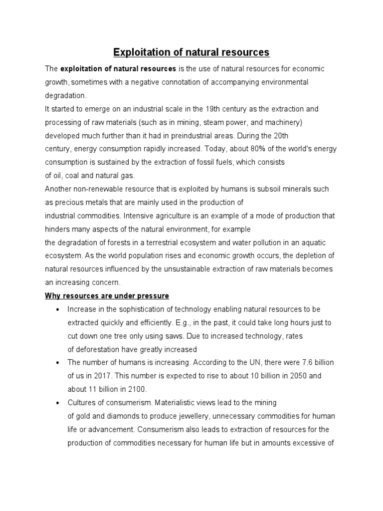 Causes of Natural Resource Exploitation | PDF | Nature | Environmental ...