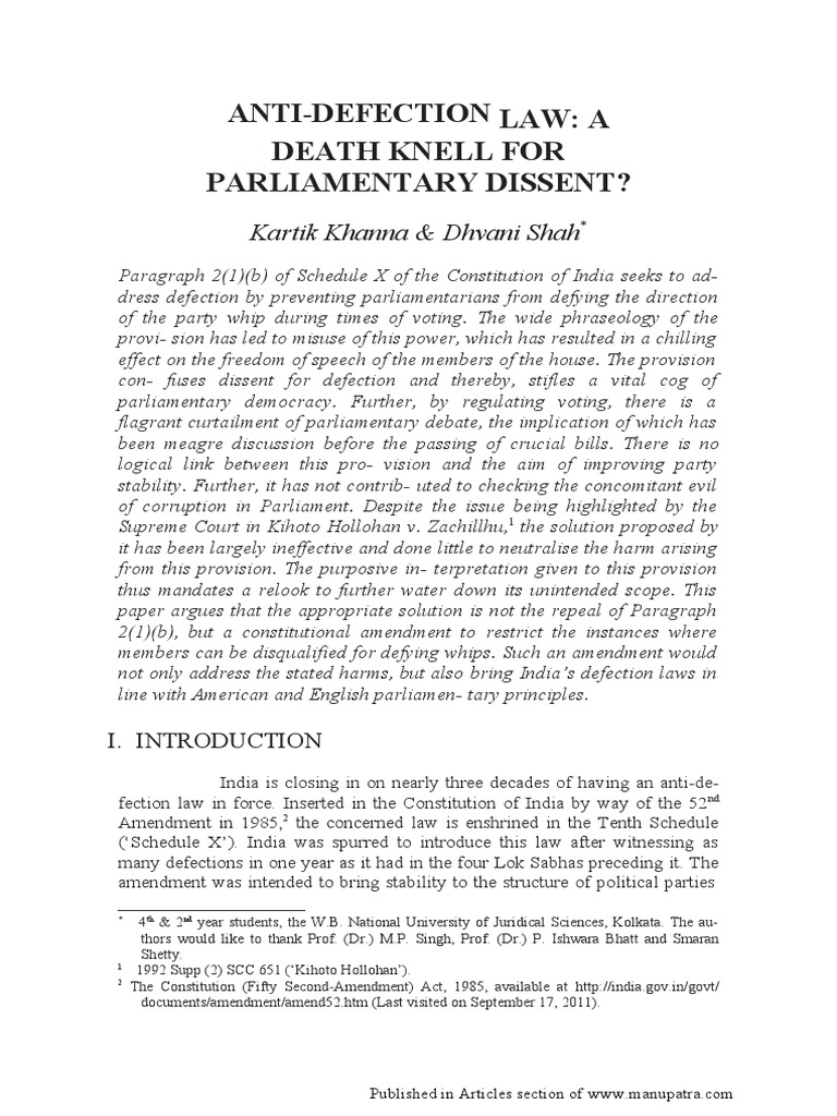 Anti-Defection Law's Impact on Dissent | PDF | First Amendment To The ...