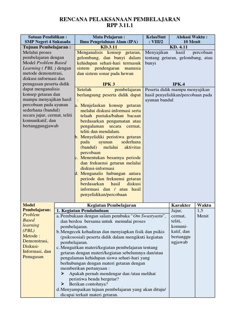 RPP IPA Kelas VIII: Getaran dan Bandul | PDF | Sains & Matematika