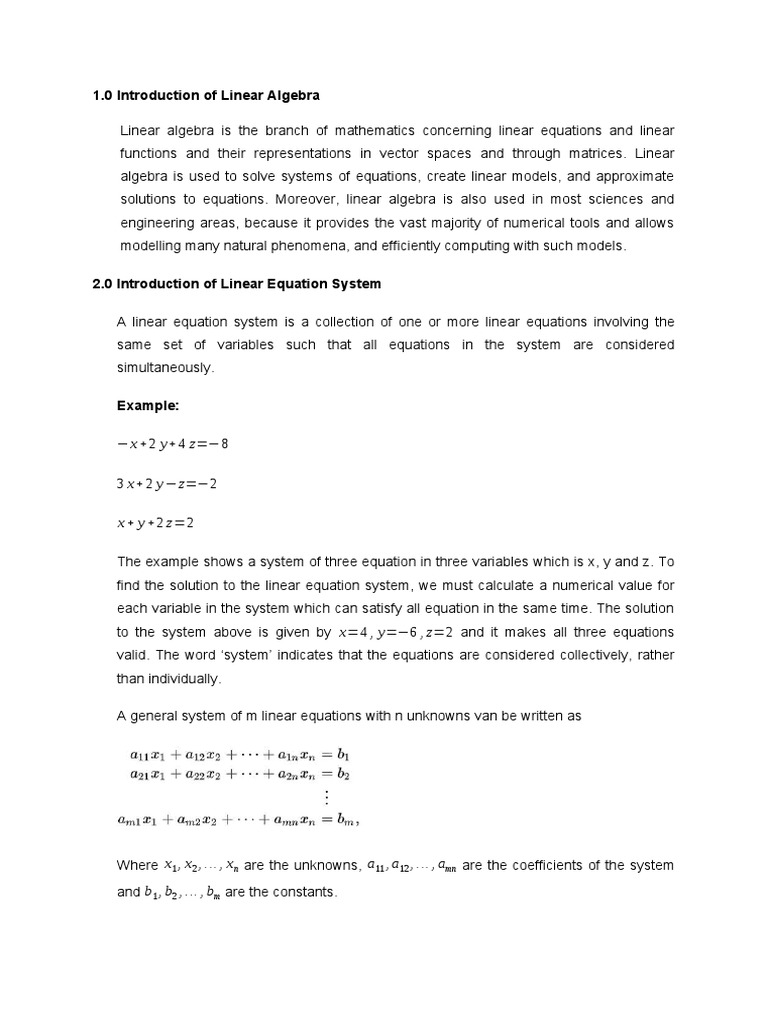 Linear Algebra Assignment | PDF | Equations | System Of Linear Equations