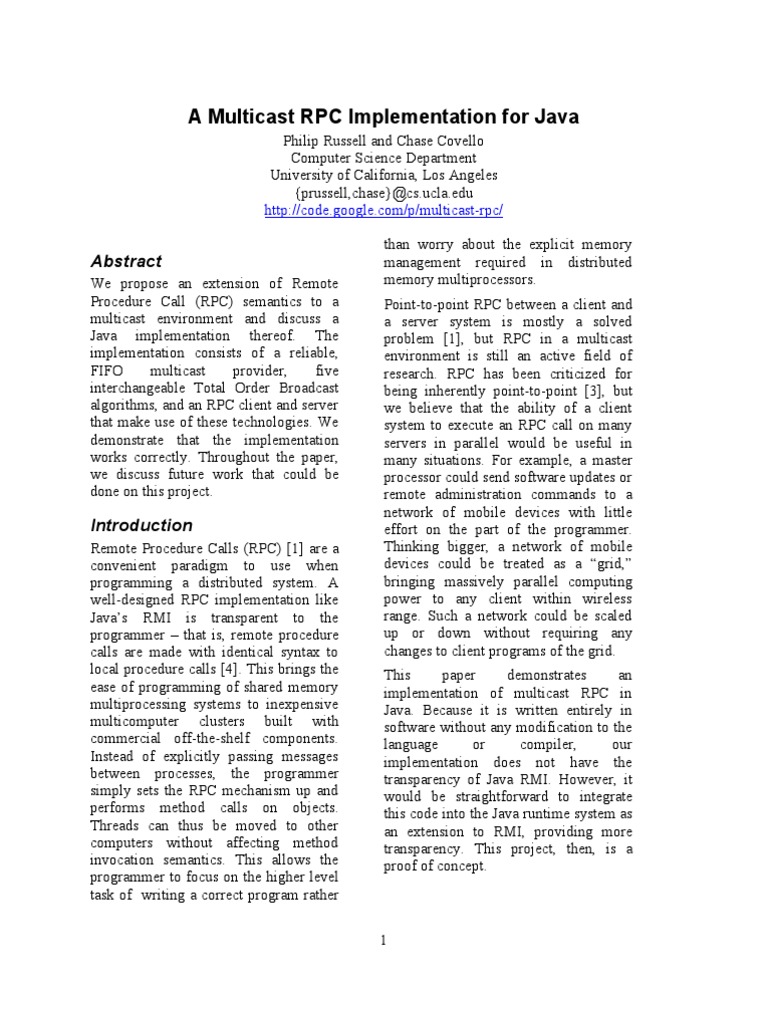 A Multicast RPC Implementation For Java | PDF | Multicast | Network Socket