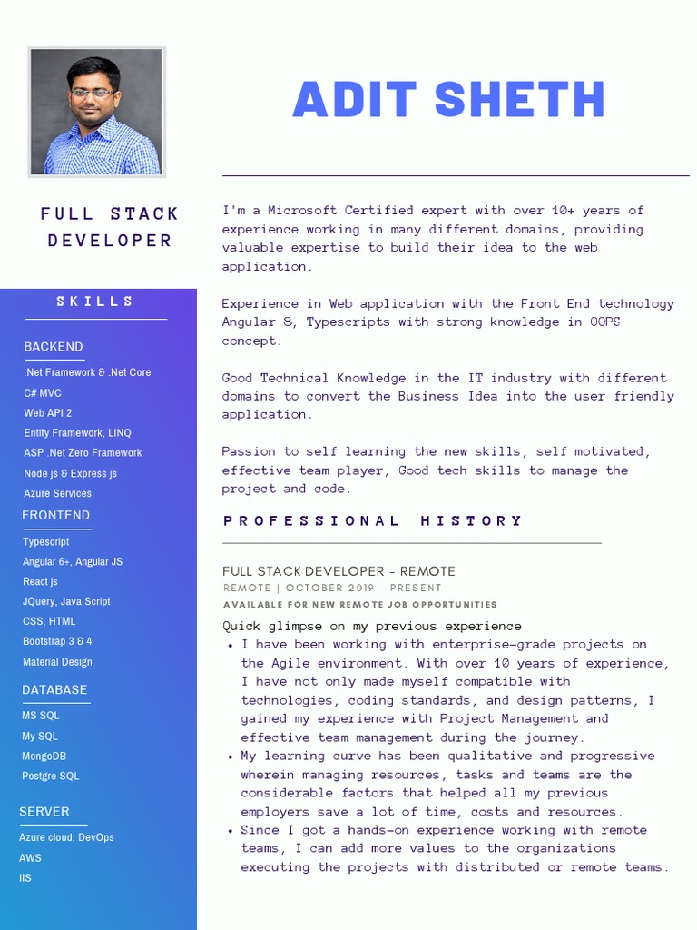 With Project - Adit Sheth - Full Stack Developer | PDF | Angular Js | J ...