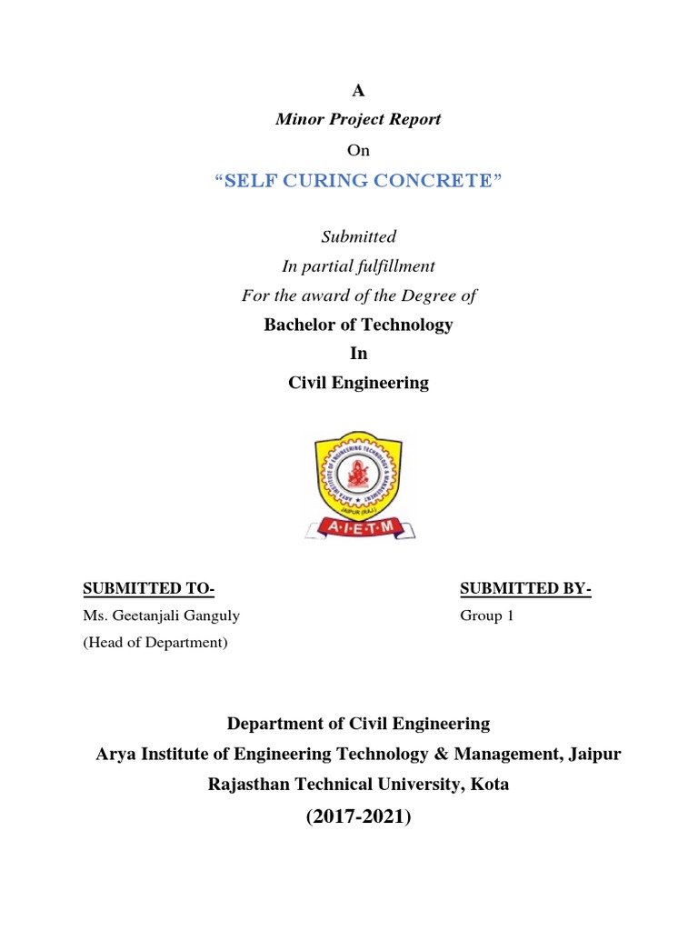 "Self Curing Concrete": Minor Project Report | PDF | Concrete ...