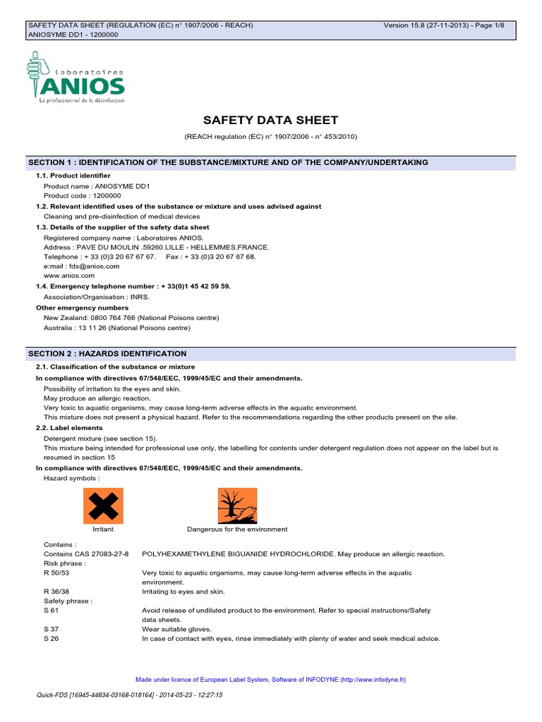 MSDS Aniosyme DD1 | PDF | Dangerous Goods | Toxicity