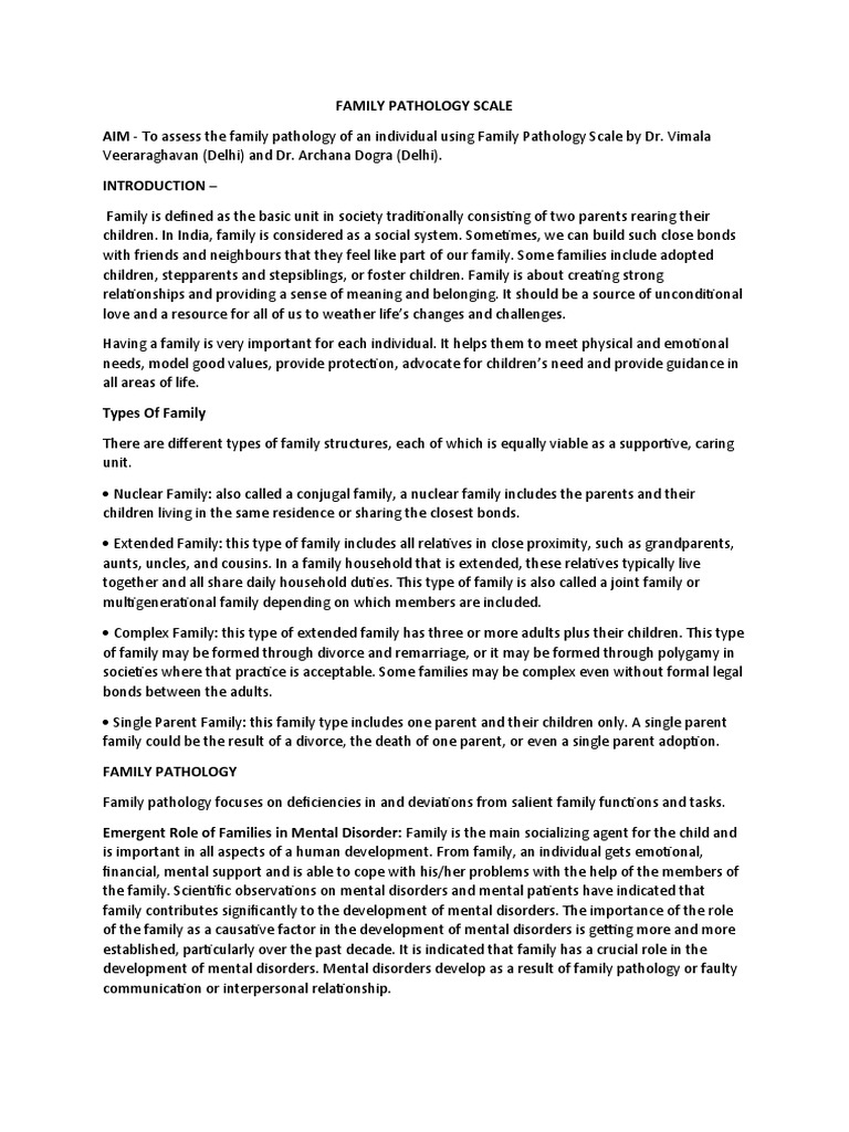Family Pathology Scale | PDF | Family | Mental Disorder