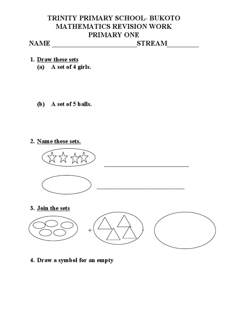 Trinity Primary School-Bukoto Mathematics Revision Work Primary One ...