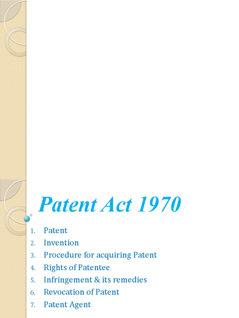 Patent Act 1970 | PDF | Patent | Glossary Of Patent Law Terms