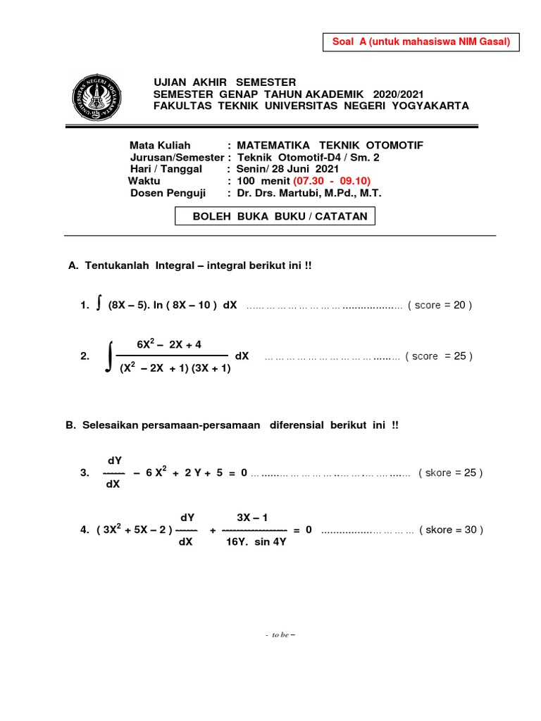 Soal Uas Mto 20-21 (D4) | PDF