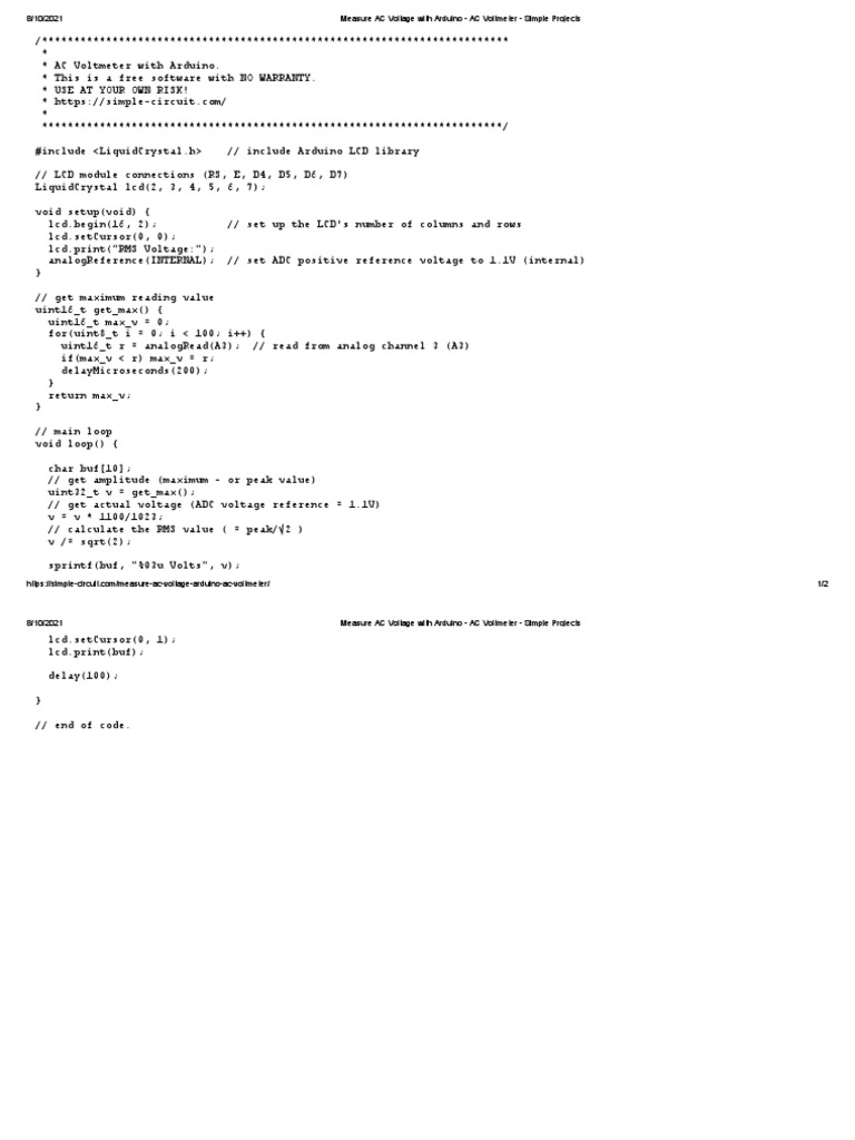 Measure AC Voltage With Arduino - AC Voltmeter - Simple Projects | PDF
