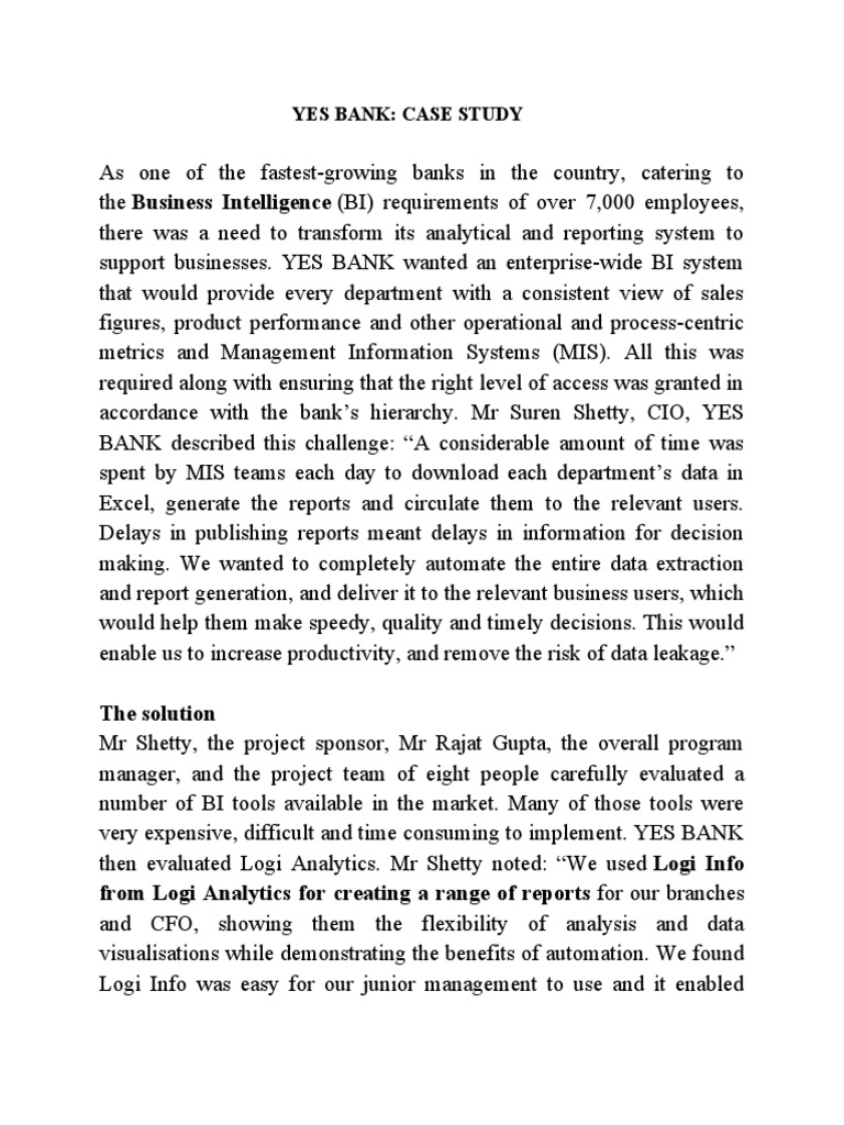 Case Study On Yes Bank | PDF | Analytics | Management Information System