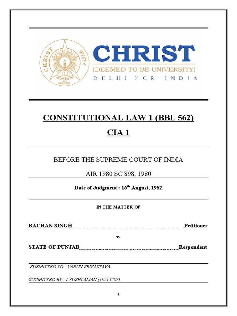 CIA 1 - Constitutional Law | PDF | Sentence (Law) | Capital Punishment