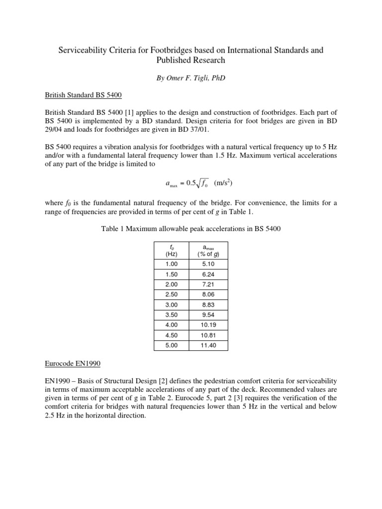 Vibration Serviceability Criteria For Footbridges | PDF | Resonance ...