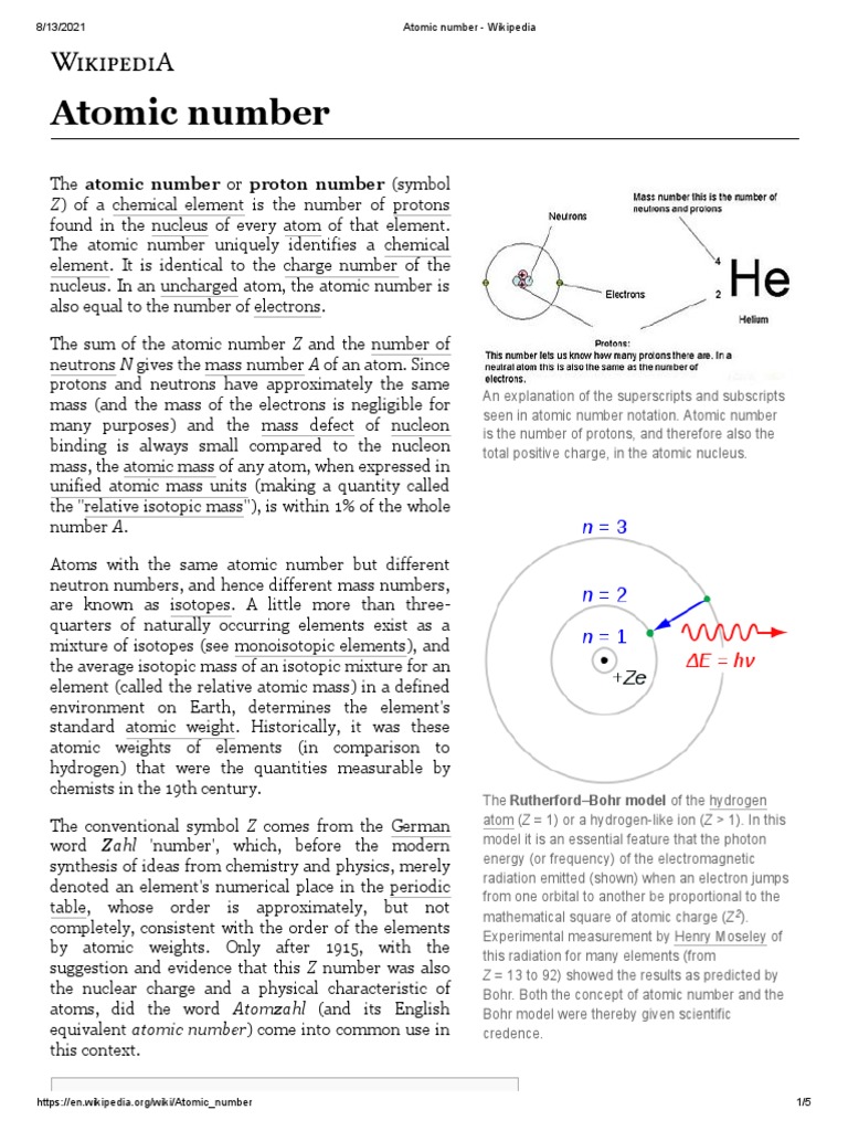 Atomic Number - Wikipedia | Download Free PDF | Atomic Nucleus | Proton