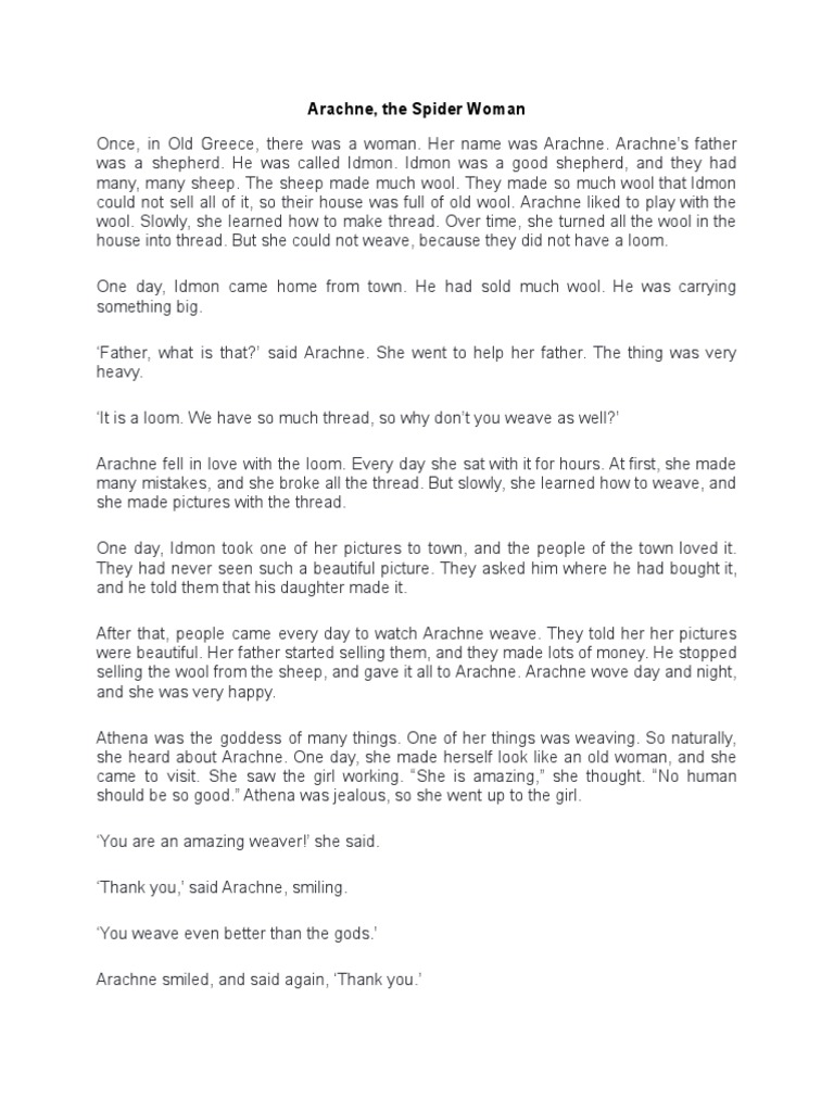 Arachne, The Spider Woman | PDF | Athena | Weaving