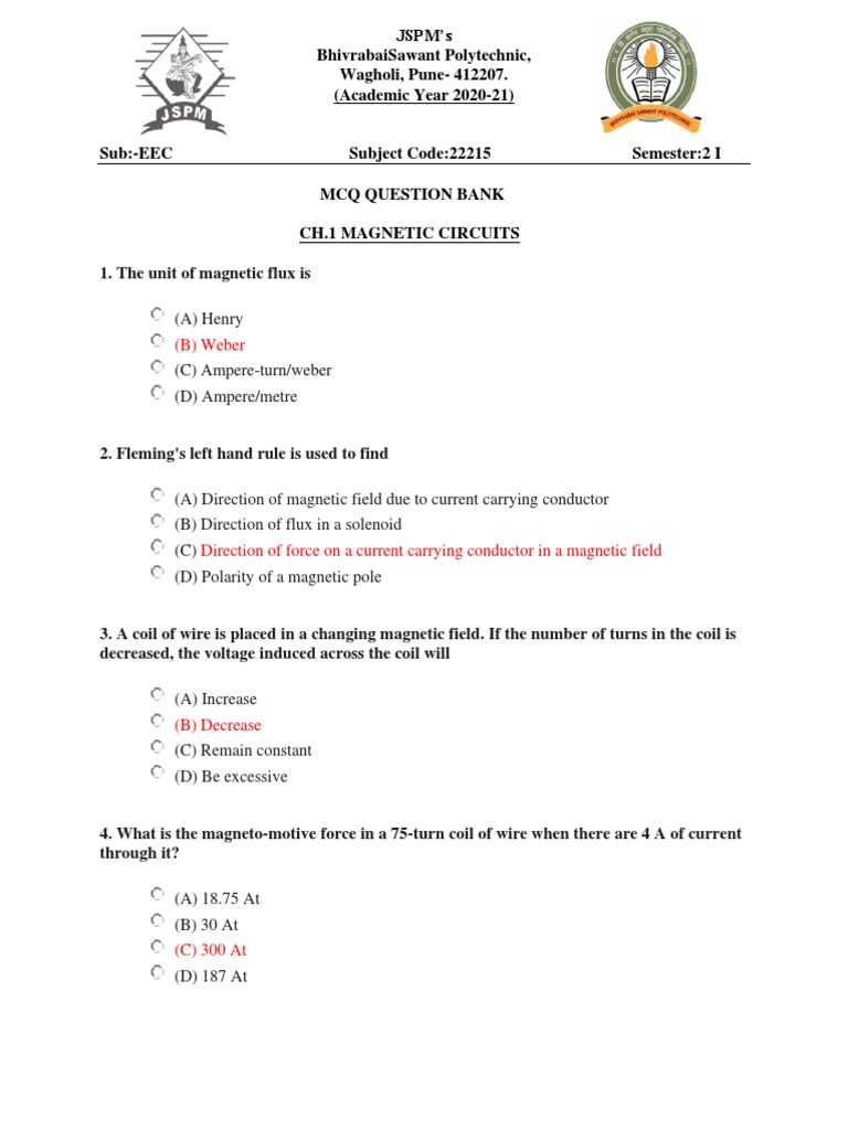 Eec MCQ Question Bank | PDF | Electric Motor | Transformer