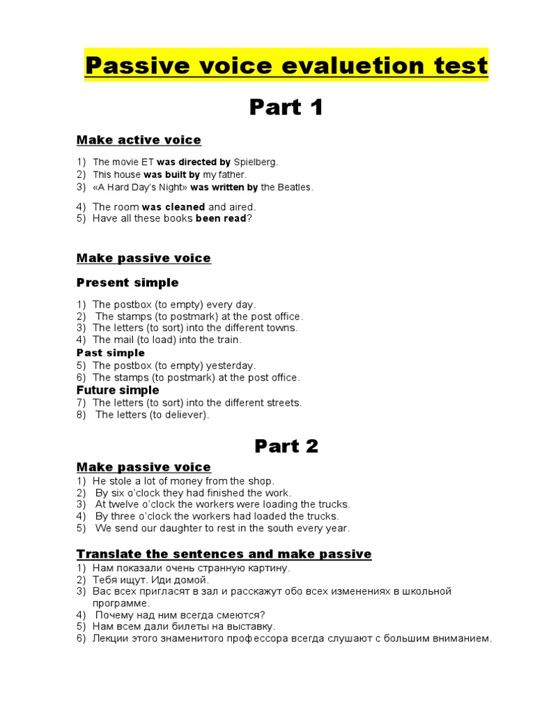 Passive Voice Evaluetion Test | PDF | Language Arts & Discipline