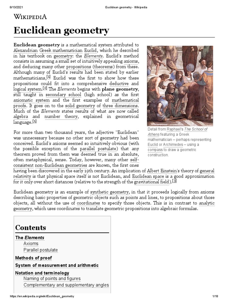 Euclidean Geometry - Wikipedia | PDF | Euclidean Geometry | Axiom