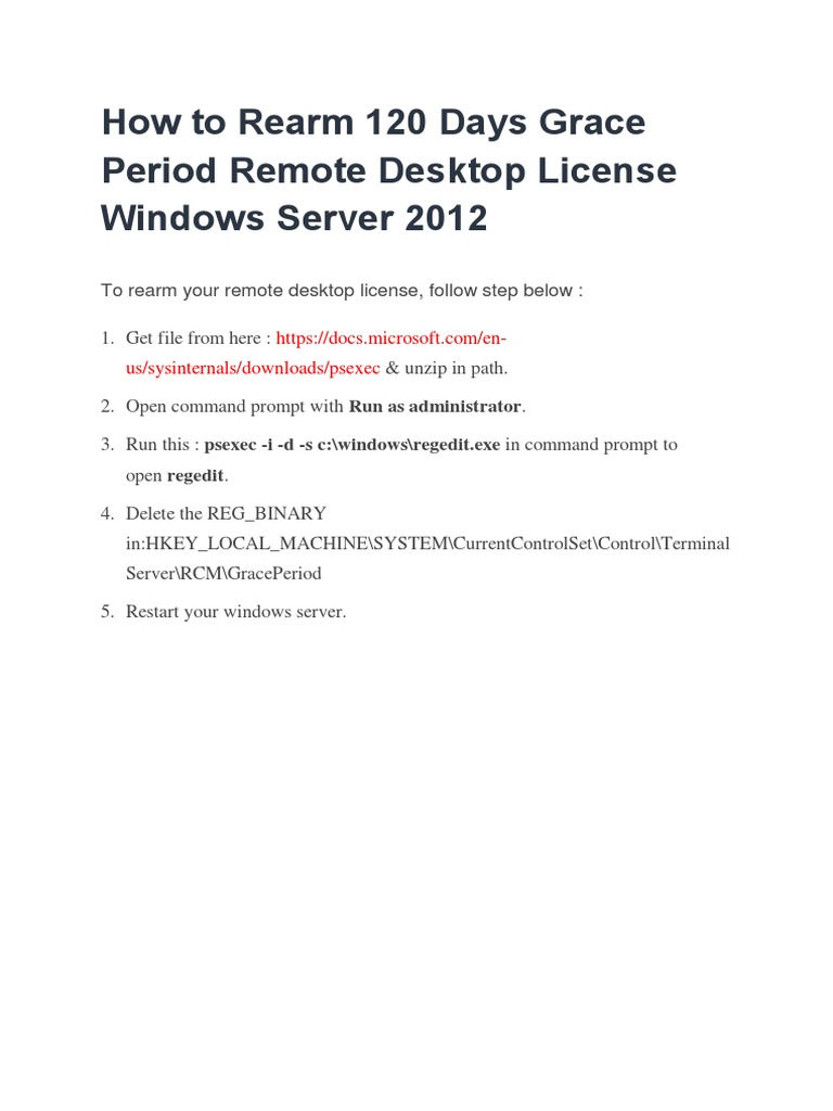 How To Rearm 120 Days Grace Period Remote Desktop License Windows ...
