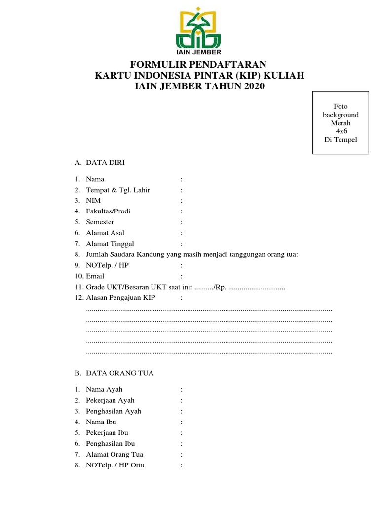 4 Formulir Pendaftaran Kip | PDF