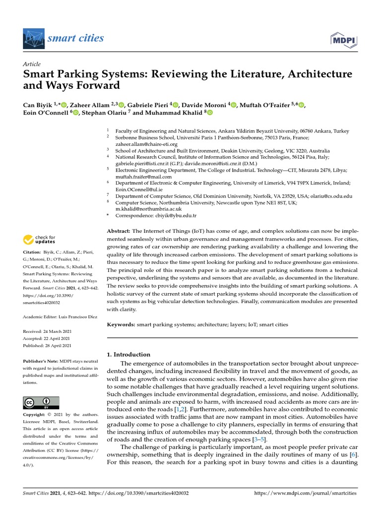 Smart Cities: Smart Parking Systems: Reviewing The Literature, Architecture and Ways Forward ...
