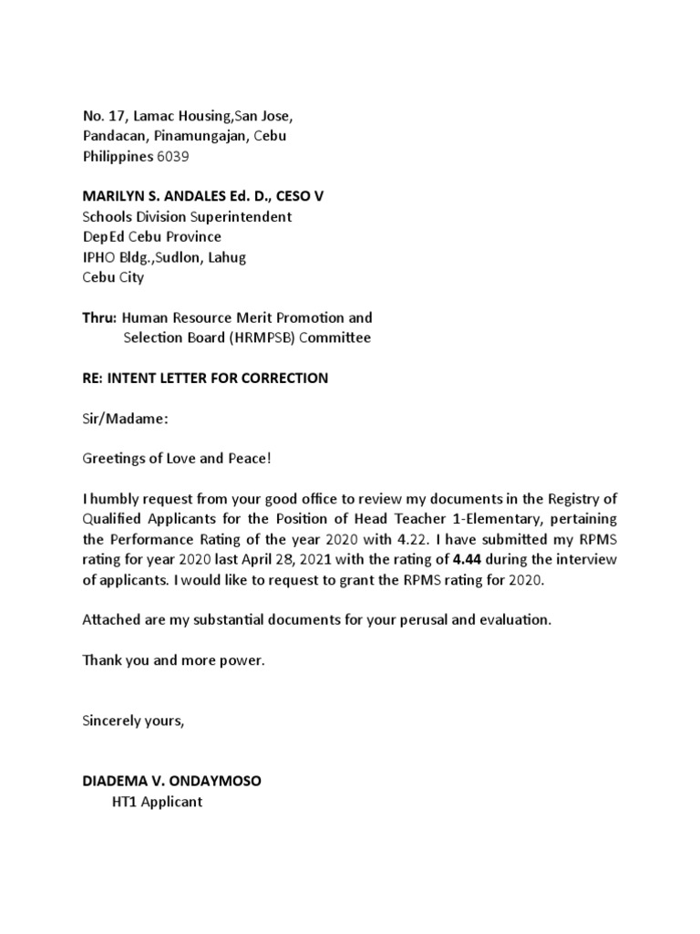 Letter of Intent 4 Correction | PDF