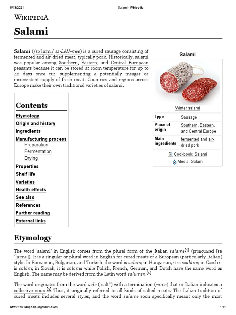 Winter salami - Fermented sausage made from dried pork | PDF | Meat ...