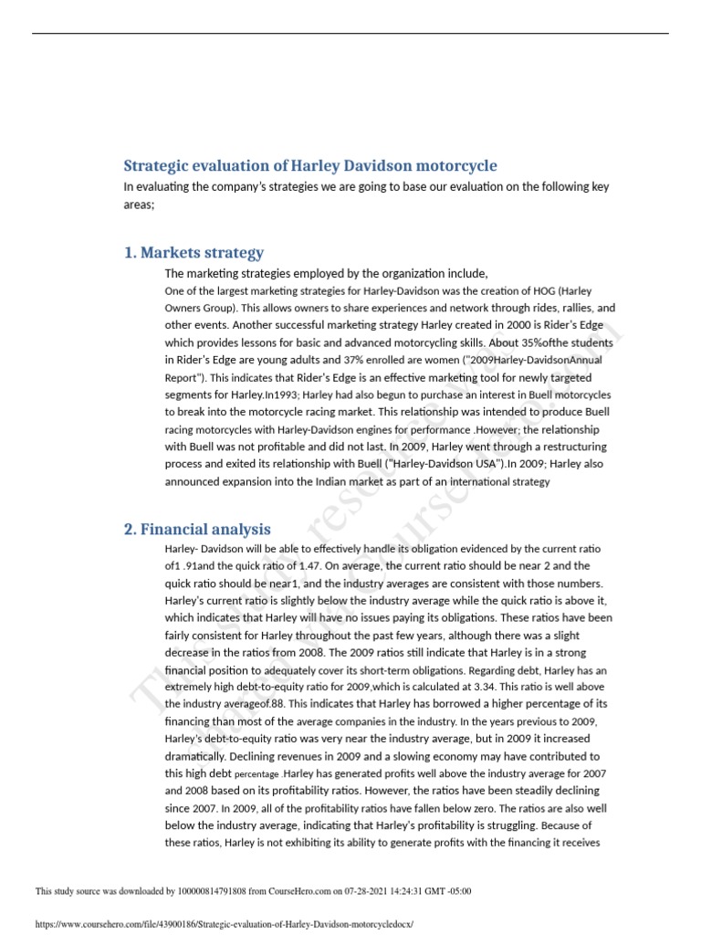 Strategic Evaluation of Harley Davidson Motorcycle | PDF | Harley ...